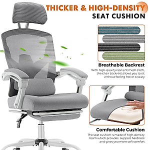 Sweetcrispy Office Computer Desk Chair, Ergonomic High-Back Mesh Rolling Work Swivel Chairs with Wheels, Comfortable Lumbar Support, Comfy Arms for Home, Bedroom, Study, Student, Grey