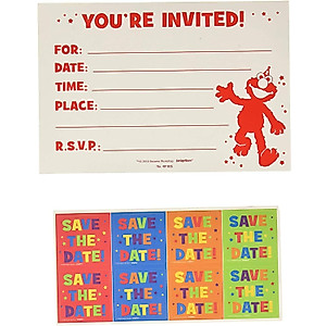 Amscan Sesame Street 1st Birthday Party Supplies Bundle Pack includes 16 Party Invitations with Envelopes, 16 Save the Date Stickers
