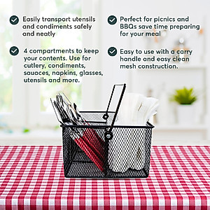 Maypes Utensil Caddy -Silverware Caddy for Parties, Spoon Holder, Buffet Organizer for Condiments, Napkin, Forks, Knives -Stainless Steel Flatware Caddy for Home, Picnics or Entertaining Evens (Black)