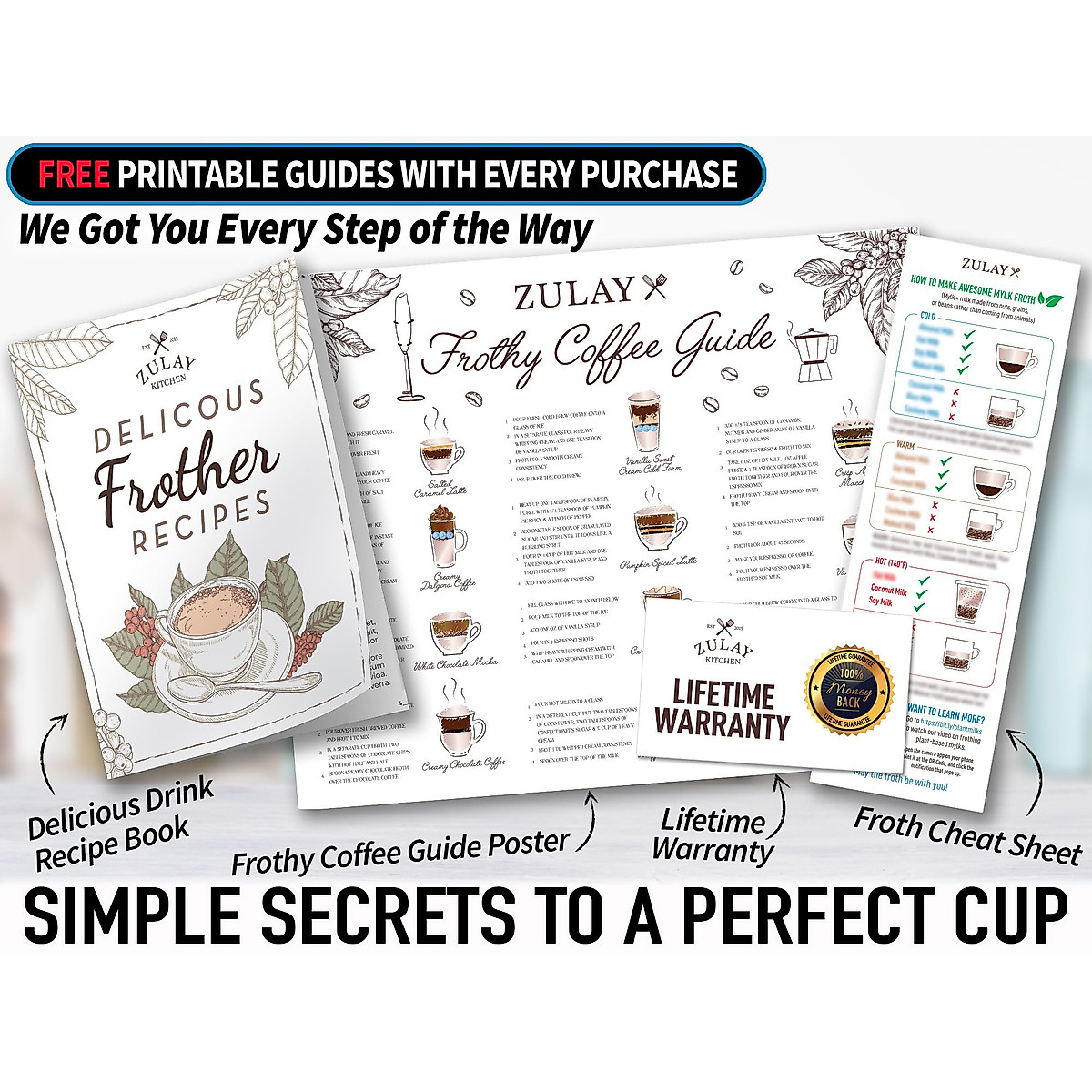 Zulay Powerful Milk Frother (4 Duracell Batteries Included) - Handheld Milk Frother Wand Drink Mixer for Coffee - Powerful Milk Foamer for Cappuccino, Frappe, Matcha & Coffee Creamer - Black