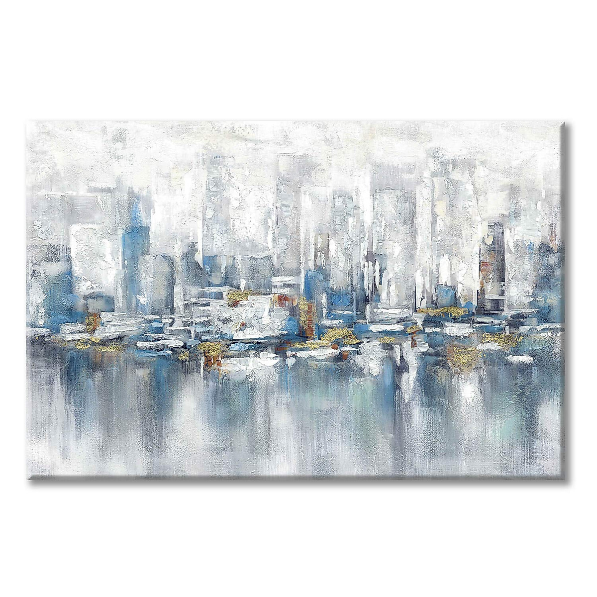 Modern Urban Abstract Painting Artwork: Contemporary Cityscape Hand Painting Abstract Canvas Wall Art for Living Room (45” x 30” x 1 Panel)