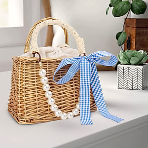 Straw Beach Bags for Girls, Summer Top-handle Bags Hobo Purse with Pearl Ornaments Straw Handle Bag Totes Bags for Women Girls