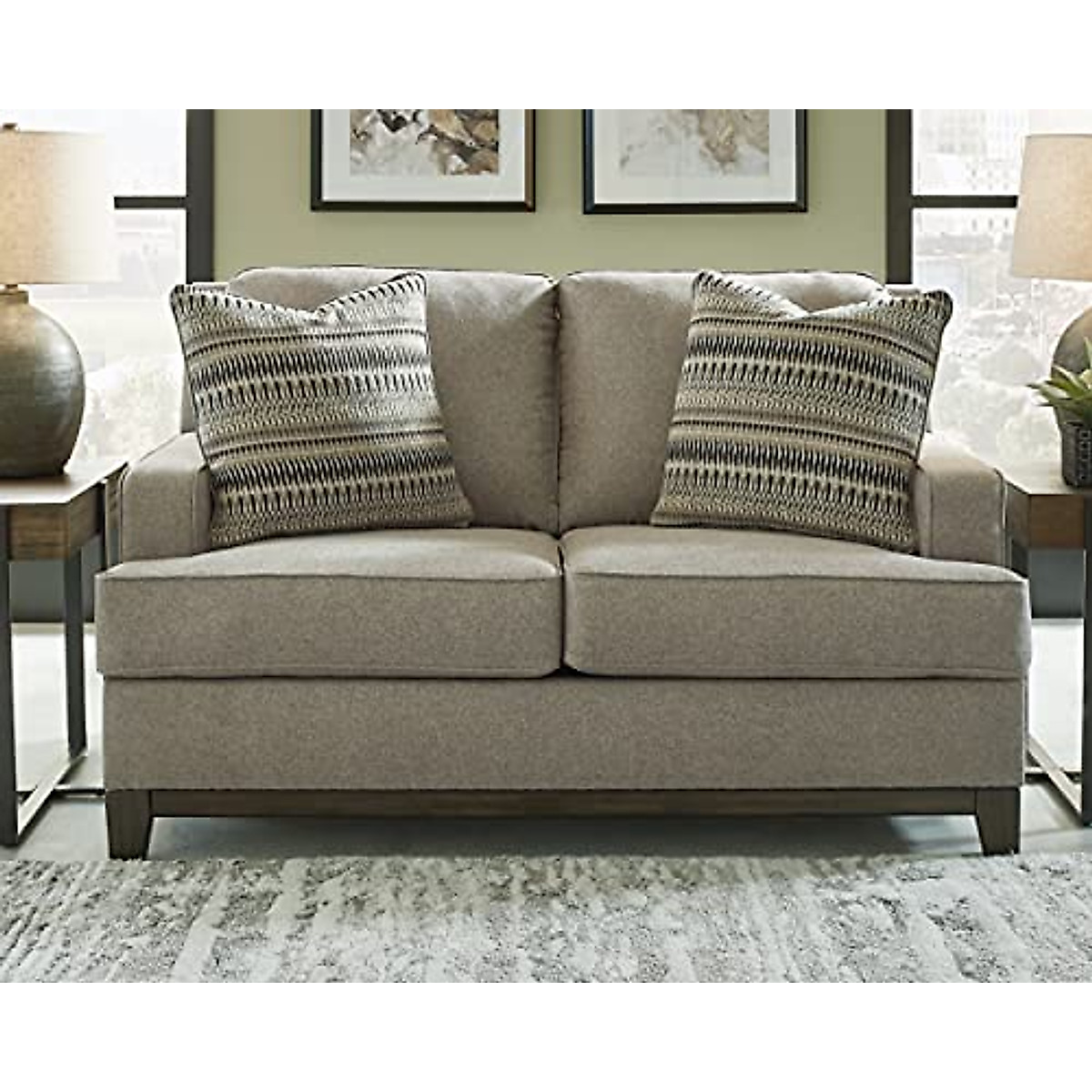 Signature Design by Ashley Kaywood Modern Loveseat with Accent Pillows, Gray