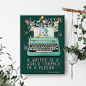 Writer Wall Art a Writer is a World Trapped in a Person Canvas Painting Prints for Home Wall Decor Framed Reading Books Artwork Gifts(12x15 Inch)