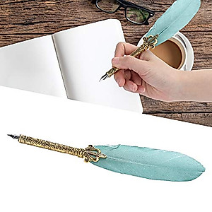 Restokki Feather Pen, Feather Calligraphy Pen and Ink Set Vintage Dip Ink Pen Set Birthday Gift for School Writing Calligraphic Wedding Gift(2#)