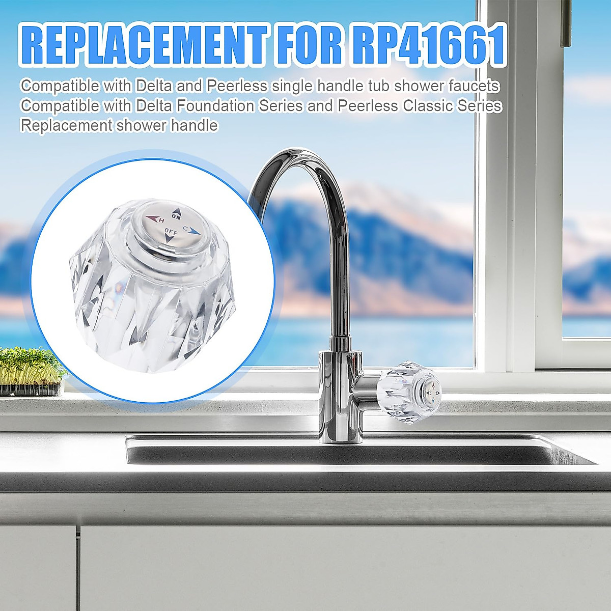 Shower Knob Replacement, Clear Hot and Cold Bathtub Faucet Handles with Button Bathroom Faucet Knobs Replacement Compatible with Delta Foundation/Peerless Classic