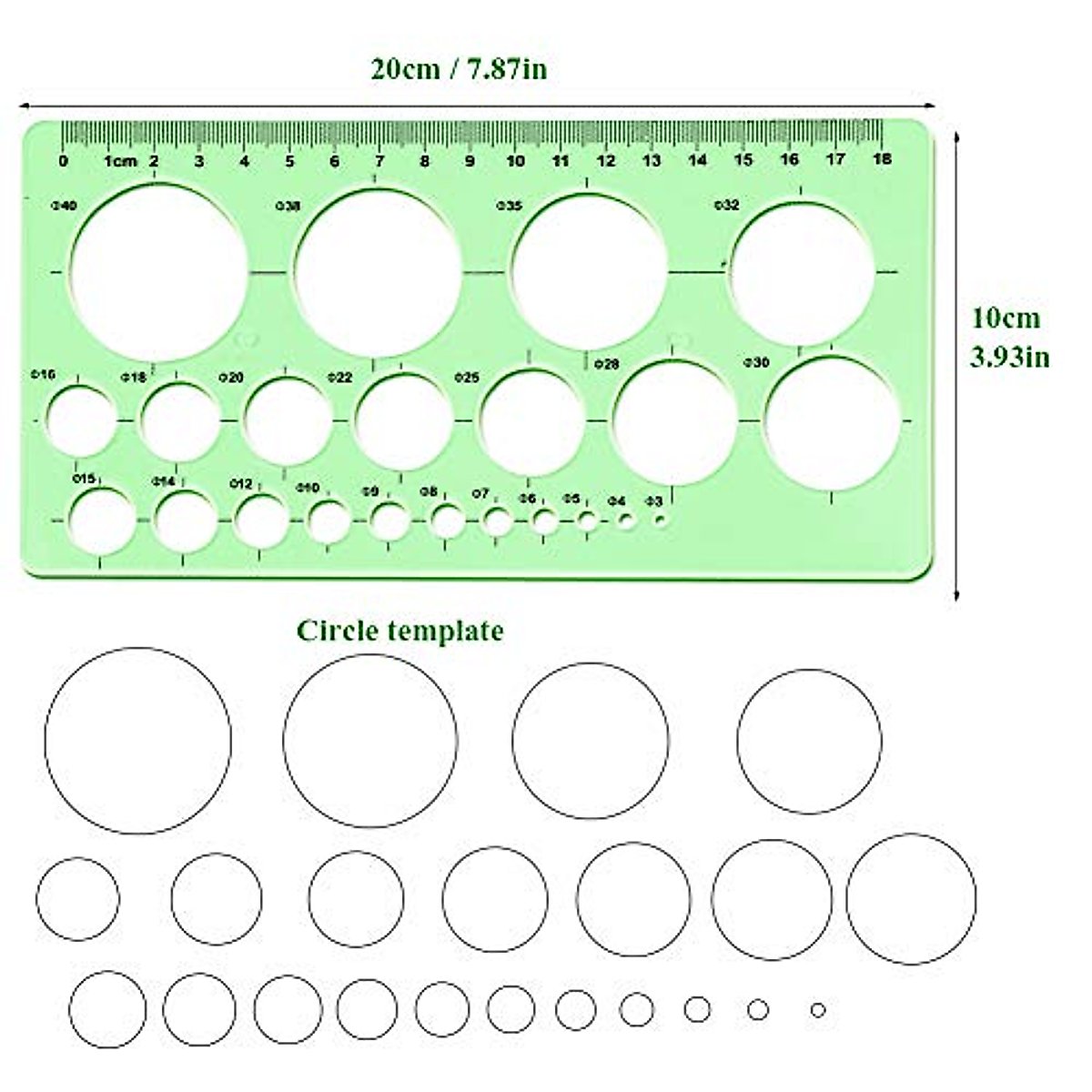 Circle Templates Measuring Geometry Ruler Shape Stencils Drawing Set Plastic Geometric Drawing Painting Stencils Oval Templates Scale Drafting Tools for School, Office, Building Formwork, Drawings