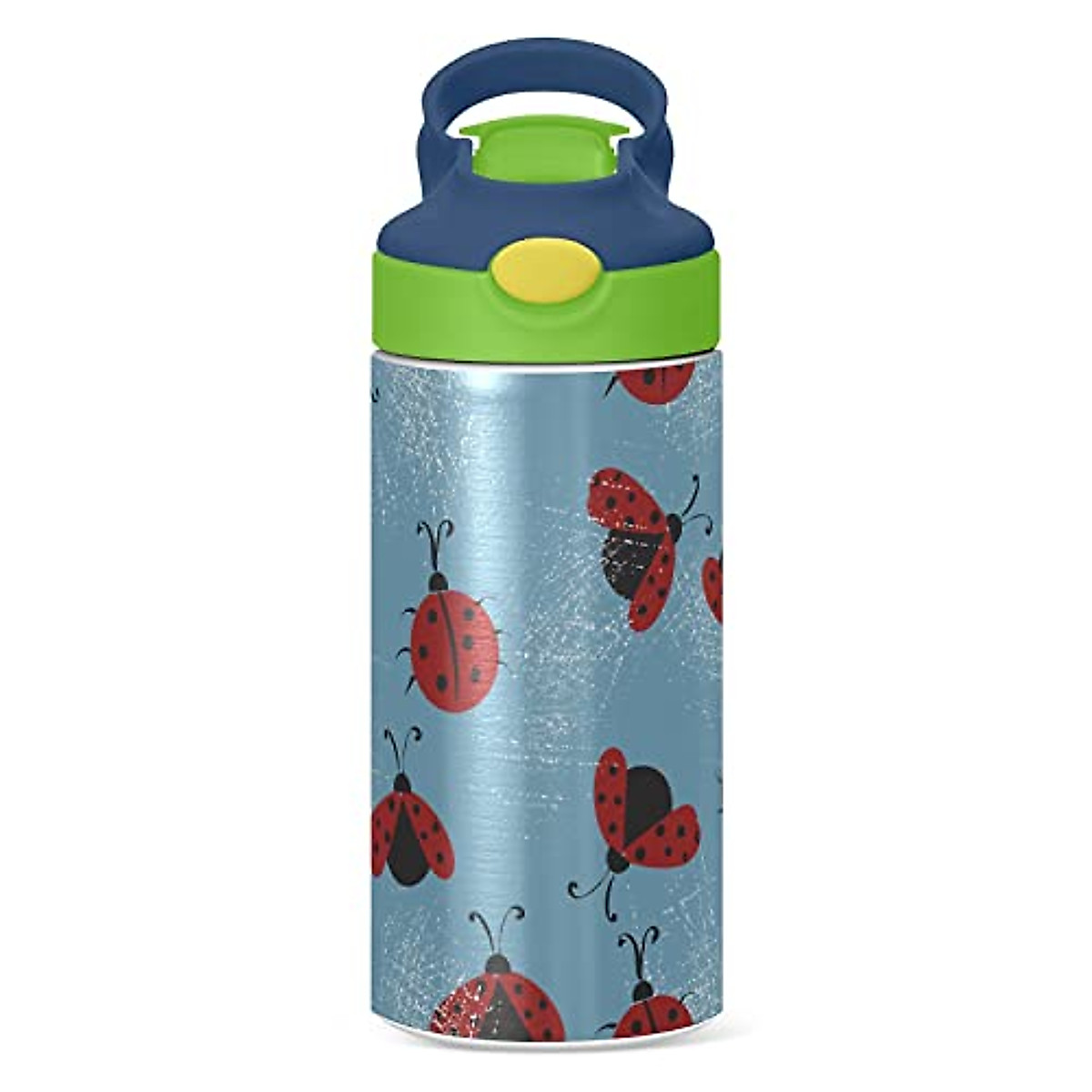 ALAZA Blue Ladybug Kids Water Bottles with Lids Straw Insulated Stainless Steel Water Bottles Double Walled Leakproof Tumbler Travel Cup for Girls Boys Toddlers 12 oz,Green