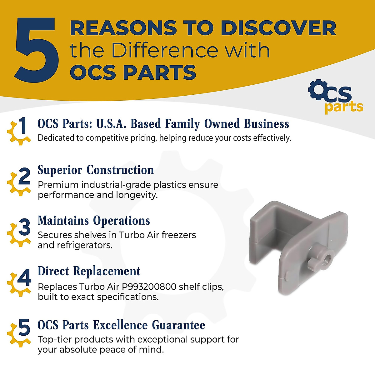 OCS Parts P993200800 Gray Plastic Shelf Clips | 12-Pack | Replacement Shelf Clips for Turbo Air Commercial Kitchen Freezers and Refrigerators