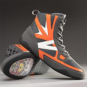 Cmadolrs Men's and Women's high top Wrestling Shoes Non Slip Breathable Boxing Shoes Wrestling Training Shoes Speed Grey/Orange