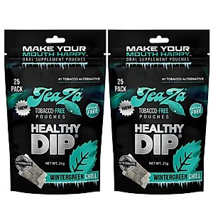 Teaza Herbal Energy Pouches Tobacco Free Nicotine Free, Smokeless Alternative Snuff Healthy Chewing Dipping Alternative, Wintergreen Chill (2 Pack) Tobacco Free Dip No Caffeine Refreshing Cool Flavor
