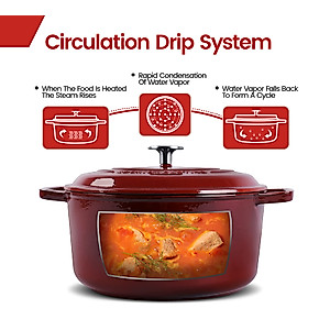 EDGING CASTING Enameled Cast Iron Dutch Oven Pot With Lid, Dutch Oven for Sourdough Bread Baking Round Pot Dule Handle, 6 Quart, Wine Red