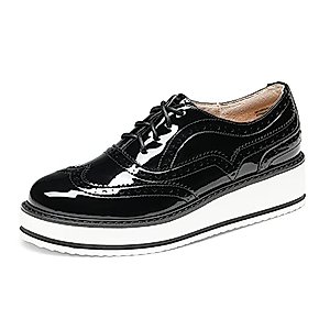 Bruno Marc Women's Platform Oxfords Lace-Up Wingtip Brogue Shoes Black, Size 8, SBOX2315W