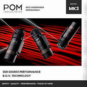 POM MK3 Pepper Spray, Belt Clip Model - Maximum Strength, Flip Top Safety 360° Performance, 18-20-Foot Range, Powerful, Accurate Stream