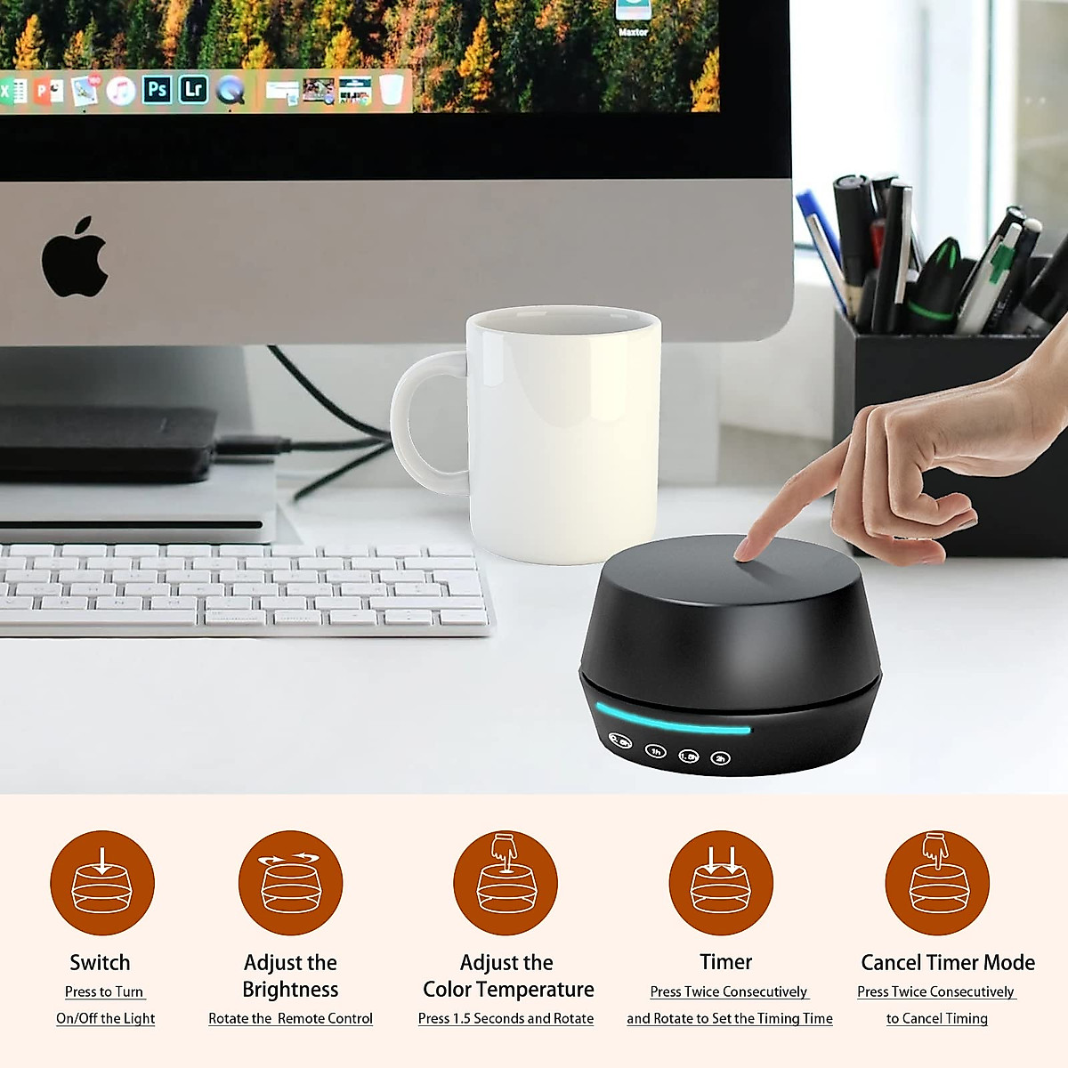 HAMOPY Desk Light, 24W Architect Desk Lamp with USB Charging Port, 2-in-1 Clamp Lamp & Desk Lamp for Home Office, Desk Light with Flexible Gooseneck, 5 Colors & 7 Brightness, Remote Control, Timer