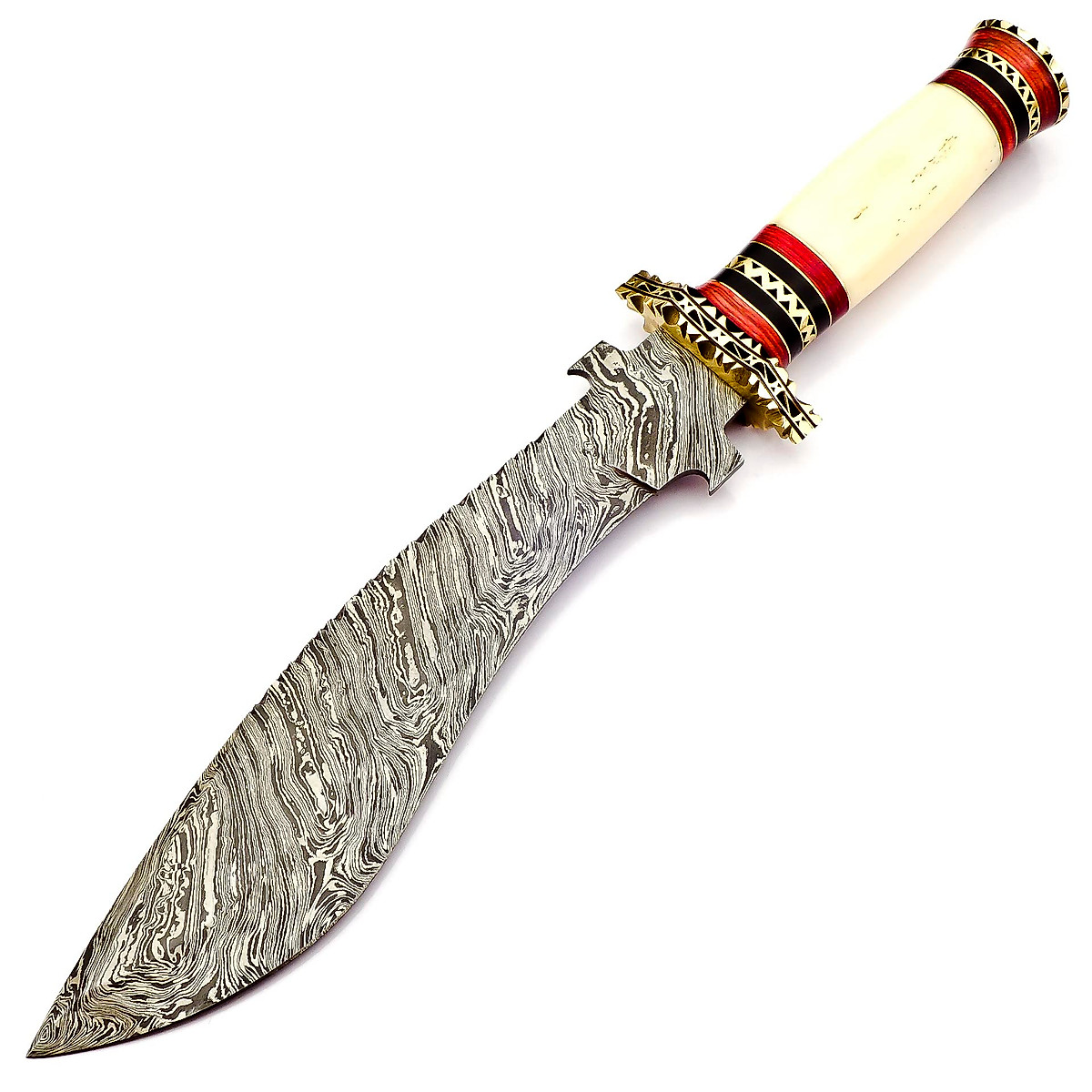 Skokie Knives Custom Damascus Steel Hunting Knife Camel Bone Handle with Brass Spacer -Handmade Premium Quality Edge Fixed Blade – For Multipurpose – Ideal for Survival Hunting Camping Hiking Outdoor Every Day Carry Professional Use Art of Craftsmanship E