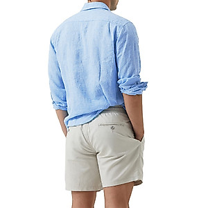 JMIERR Men's Cotton Linen Casual Stylish Button Down Shirt Long Sleeve Business Dress Shirts Fashion Summer Beach Shirts for Men Old Money Resort Wear with Pocket, US 43(L), Sky Blue