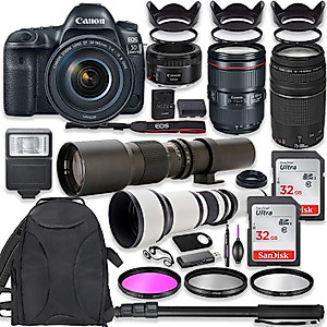 Canon EOS 5D Mark IV DSLR Camera w/ 24-105mm USM Lens Bundle + Canon EF 75-300mm III Lens, Canon 50mm f/1.8, 500mm Lens & 650-1300mm Lens + Backpack + 64GB Memory + Monopod + Professional Bundle