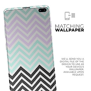 DesignSkinz Light Teal & Purple Sharp Black Chevron Protective Vinyl Decal Wrap Skin Cover Compatible with The Samsung Galaxy S20 (Screen Trim & Back Glass Skin)
