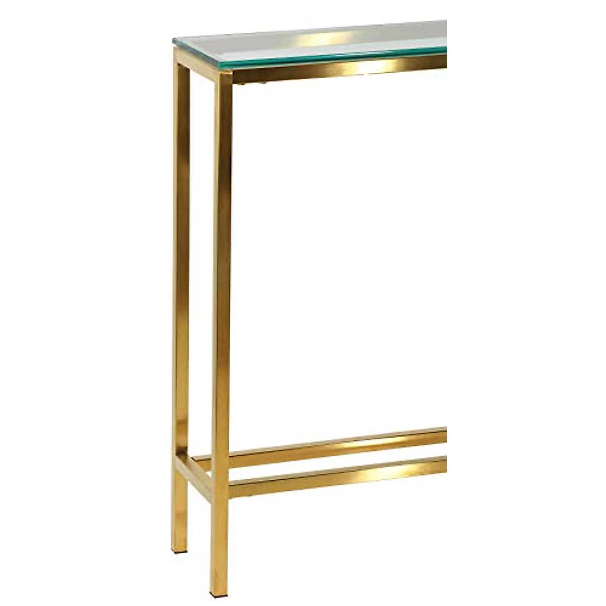 Cortesi Home Juan Console Table, Skinny 56" x 8", Brushed Gold Color with Clear 10mm Glass,CH-AT656930