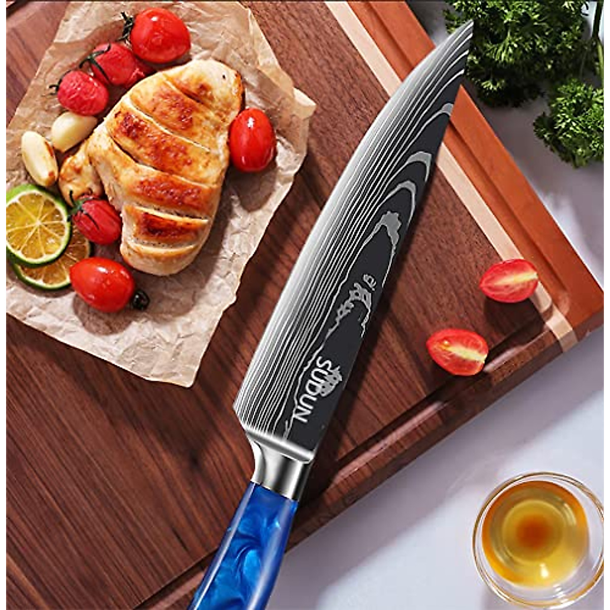 SUDUN 8 Inch Professional Kitchen Knife,Super Stainless Steel Chefs Knife, Ultra Sharp Blade, German High Carbon Stainless Steel Kitchen Chopping Knife with Resin Handle and Gift Box