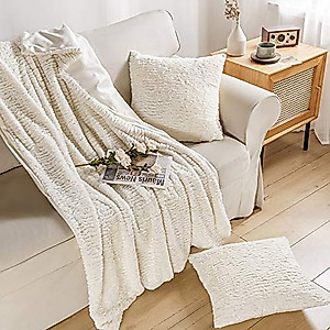 Simple&Opulence Super Soft Throw Blanket - 50 x 60 inch -Reversible Double Layers Microfiber Plush Fluffy Cozy Chic Shaggy Shabby Cuddly for Home Décor Couch Ottomans (Cream)
