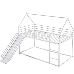 Tidyard Twin Over Twin House Bunk Bed with Ladder and Slide,White for Bedroom Dorm Guest Room Home Furniture