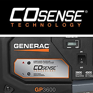 Generac 7721 GP3600 3,600-Watt Gas-Powered Portable Generator - COsense Technology - Powerrush Advanced Technology - Reliable Power for Emergencies and Recreation - 49 State Compliant