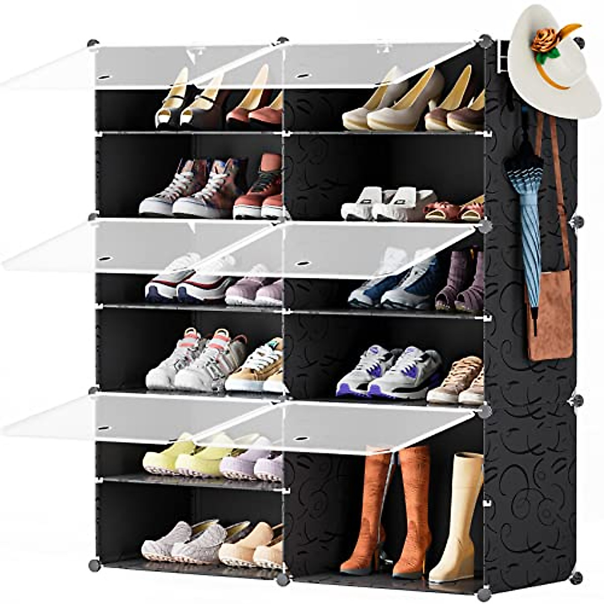 Neprock 6 Tier Black Shoe Organizer Bundle with 20-Pack Grey Shoe Slots Organizer