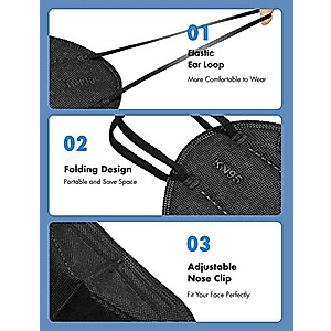 SYNGLO KN95 Face Masks 50 Pack, Individually Wrapped 5 Layer Mask For Adults, Filter Efficiency≥95% (Black20)