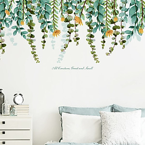 Tropical Plants Sunflower Vine Wall Corner Stickers, AUHOKY Removable Green Fresh Leaves Flower Wallpaper Decals, Garden DIY Art Mural for Nursery Bedroom Kitchen Offices Home Decorations (B)