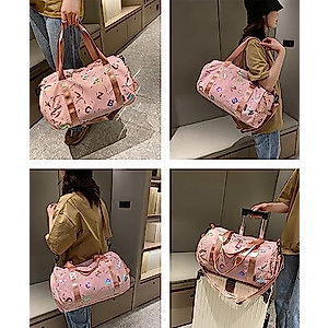 Small Gym Bag for Women, Cute Sports Travel Duffel Bags with Shoe Compartment & Wet Pocket, Carry On Weekender Overnight Bag Gym Tote Bag for Weekend Getway Workout Yoga (Pink)