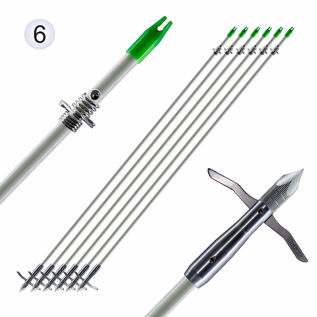 maifield Bowfishing Head 2 Mechanical barbs 2.5" Holding Area Archery Broadhead Fits 5/16" Fiberglass Arrow Shaft (6pcs per Pack)