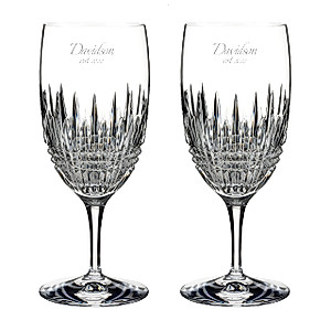 Waterford Personalized Lismore Diamond Essence Iced Beverage Glasses, Set of 2 Custom Engraved Cut Crystal Drinking Glasses for Iced Tea, Lemonade, Soda and More