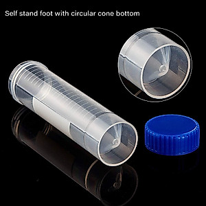 Leakproof Freeze Lab Test Tube with Screw Cap Graduated Storage Vial Plastic Cryo Test Sample Storage Tube Self Stand Conical Bottom Transport Frozen Bottle Container Non-Pyrogenic DN/RNase Free 50PCS