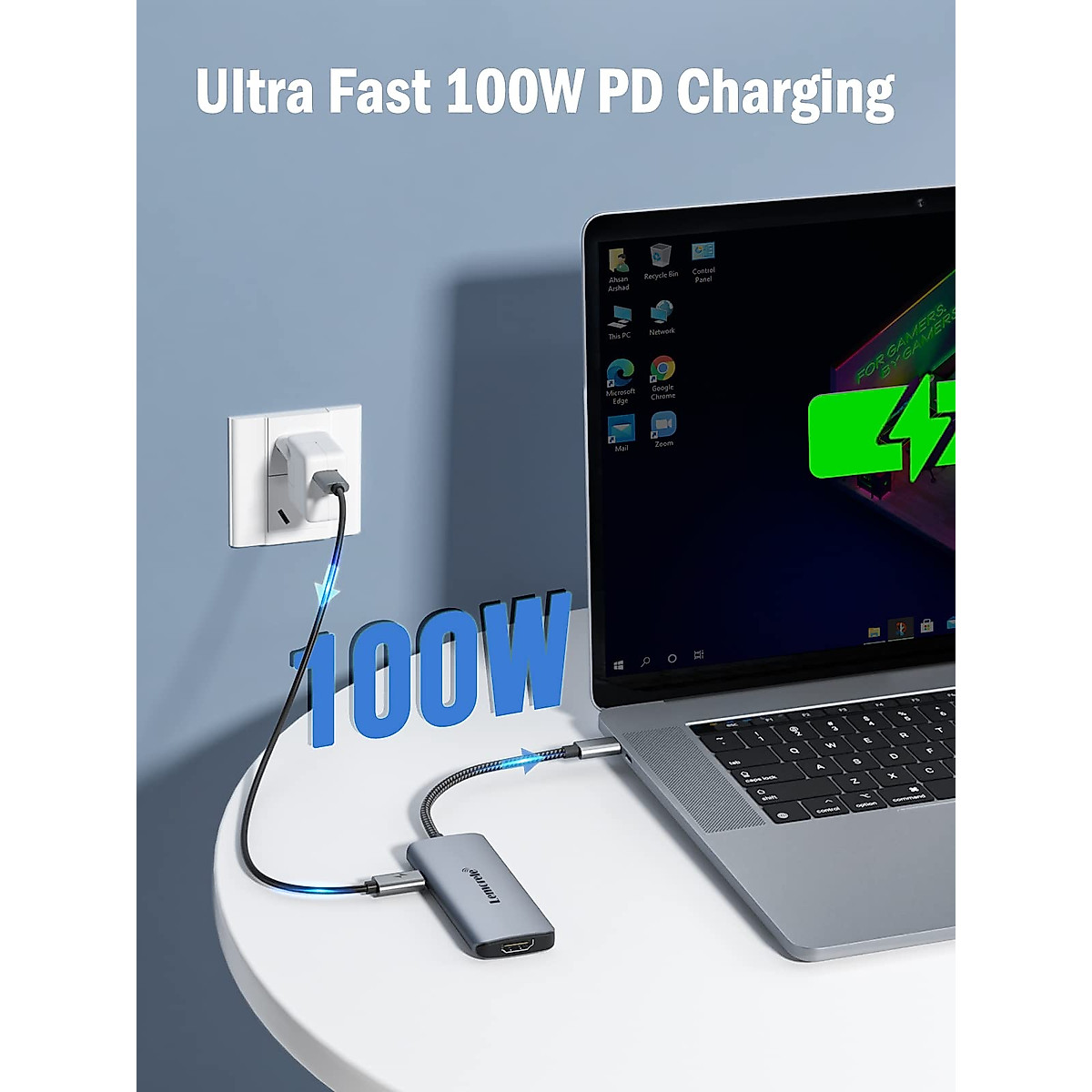 USB C Hub 4K 120Hz, Lemorele USB-C Multiport Adapter 5-in-1 w/HDMI 8K@30Hz, 100W PD, 2 USB 3.0, USB C 3.0 Data Port for MacBook Pro/Air M1, iPad Pro/Air M1/Mini, Surface Pro, XPS, Game Devices