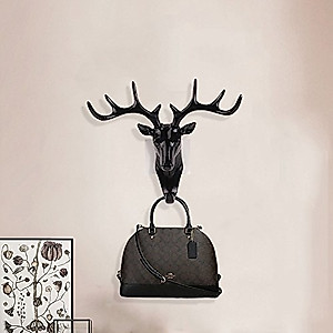 Vintage Deer Head Antlers Wall Hook (Max:10kg) for Hanging Hat Scarf Bag Key Clothes Bathroom Kitchen Towel Holder Hanger Rack Wall Wedding Gift (Black)