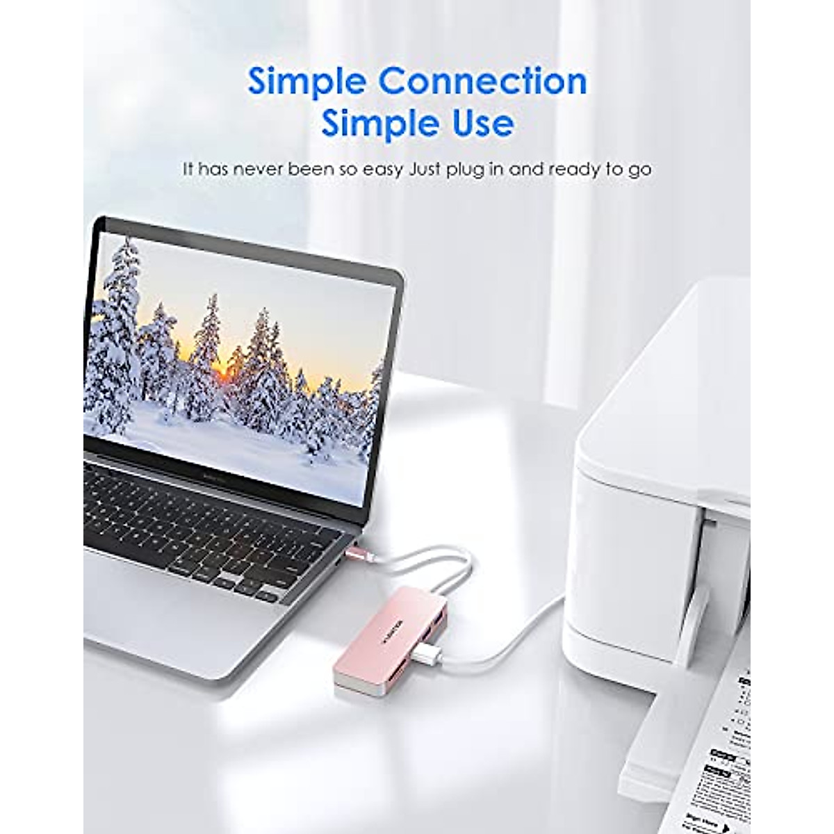 LENTION USB C Hub with 3 USB 3.0 & SD/Micro SD Card Reader Compatible 2022-2016 MacBook Pro, New Mac Air/iPad Pro/Surface, More, Stable Driver Certified Type C Adapter (CB-C15, Rose Gold)