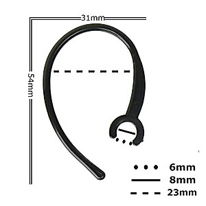 6 Pack Replacement Ear Hooks for Wireless Bluetooth Headset Earhook Clips Hook Loop - 8MM Clamp Headsets, Black