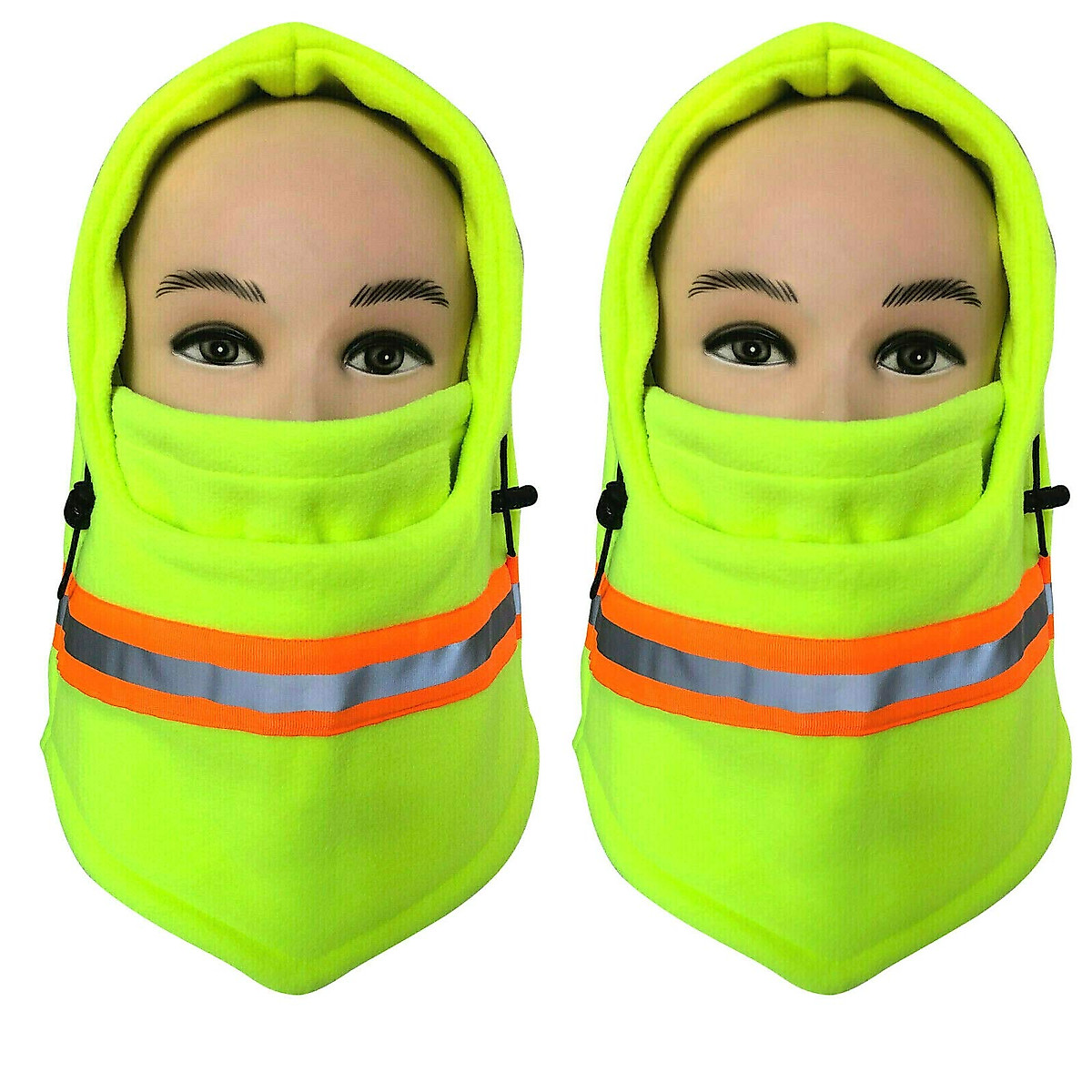 Men Hi Visibility Reflective Winter Thermal Fleece Balaclava Mask Ski Motorcycle Full Face Mask Neck Cover Windproof (2Pcs Noen Lime)