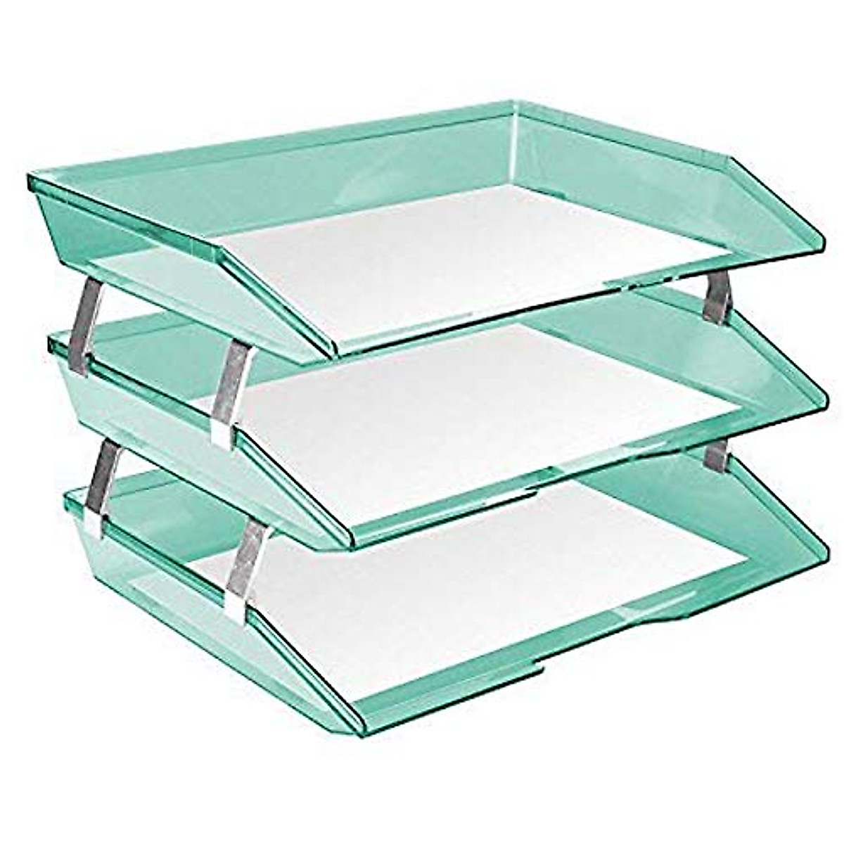 Acrimet Facility 3 Tier Letter Tray Side Load Plastic Desktop File Organizer (Clear Green Color)