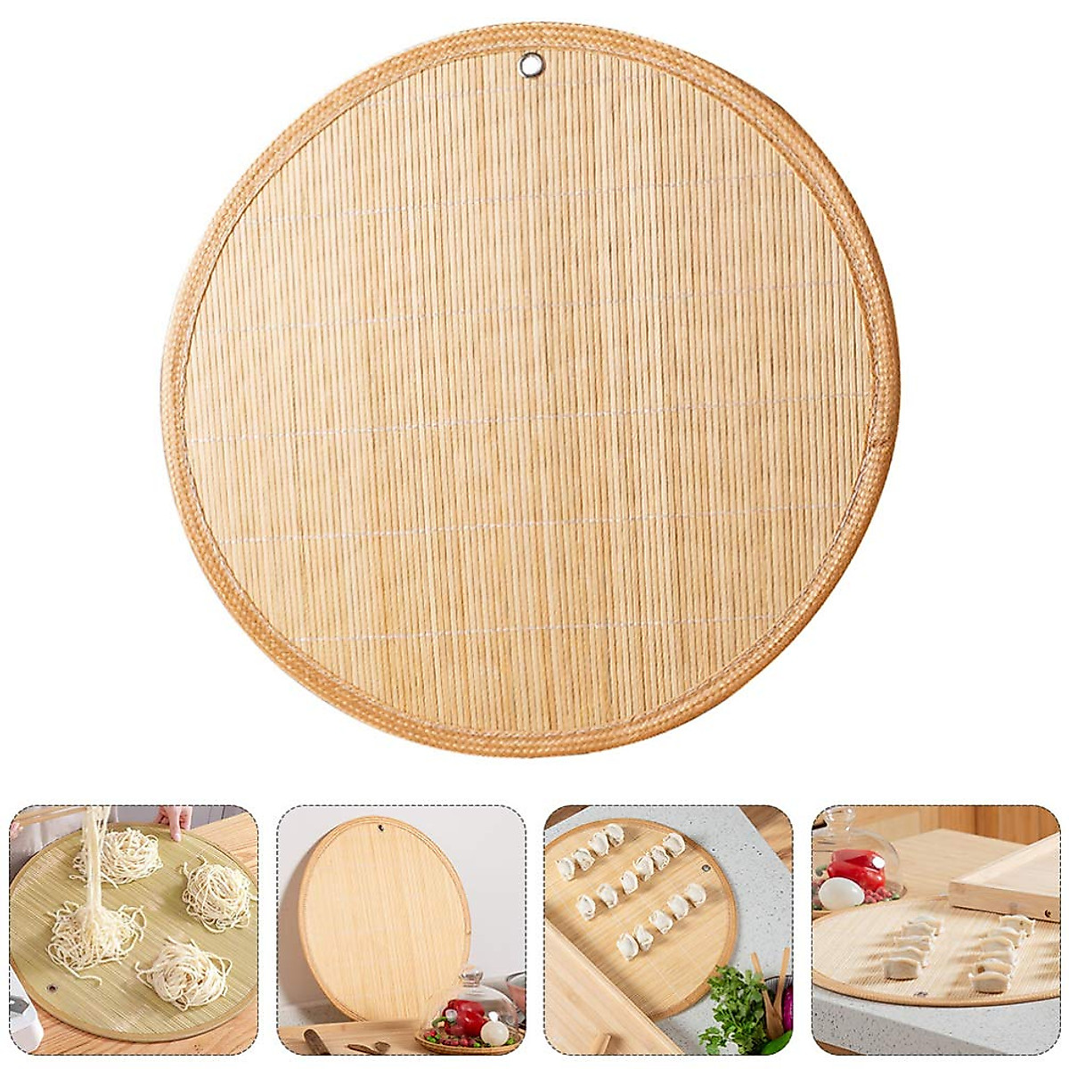 HEMOTON 1 Set 2Pcs Bamboo Dumpling Tray Handmade Chinese Dumplings Mat Insulation Mat Steamer Basket Baking Mat for Baking Dumpling Dough Pastry Cookie Wontons (Khaki)