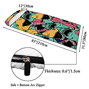 Camping Sleeping Bags for Adults Doddle Angry Shark Sealife 3 Season Cold Weather Sleeping Bag Waterproof Sleeping Nap Mat for Girls Boys Hiking Travel Outdoor