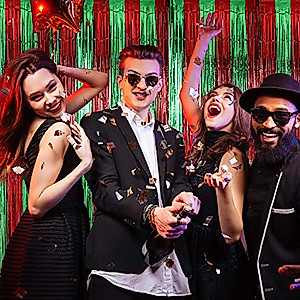 Sumind 3 Pack Metallic Tinsel Curtains, Foil Fringe Shimmer Curtain Door Window Decoration for Birthday Wedding Party (Red with Green)