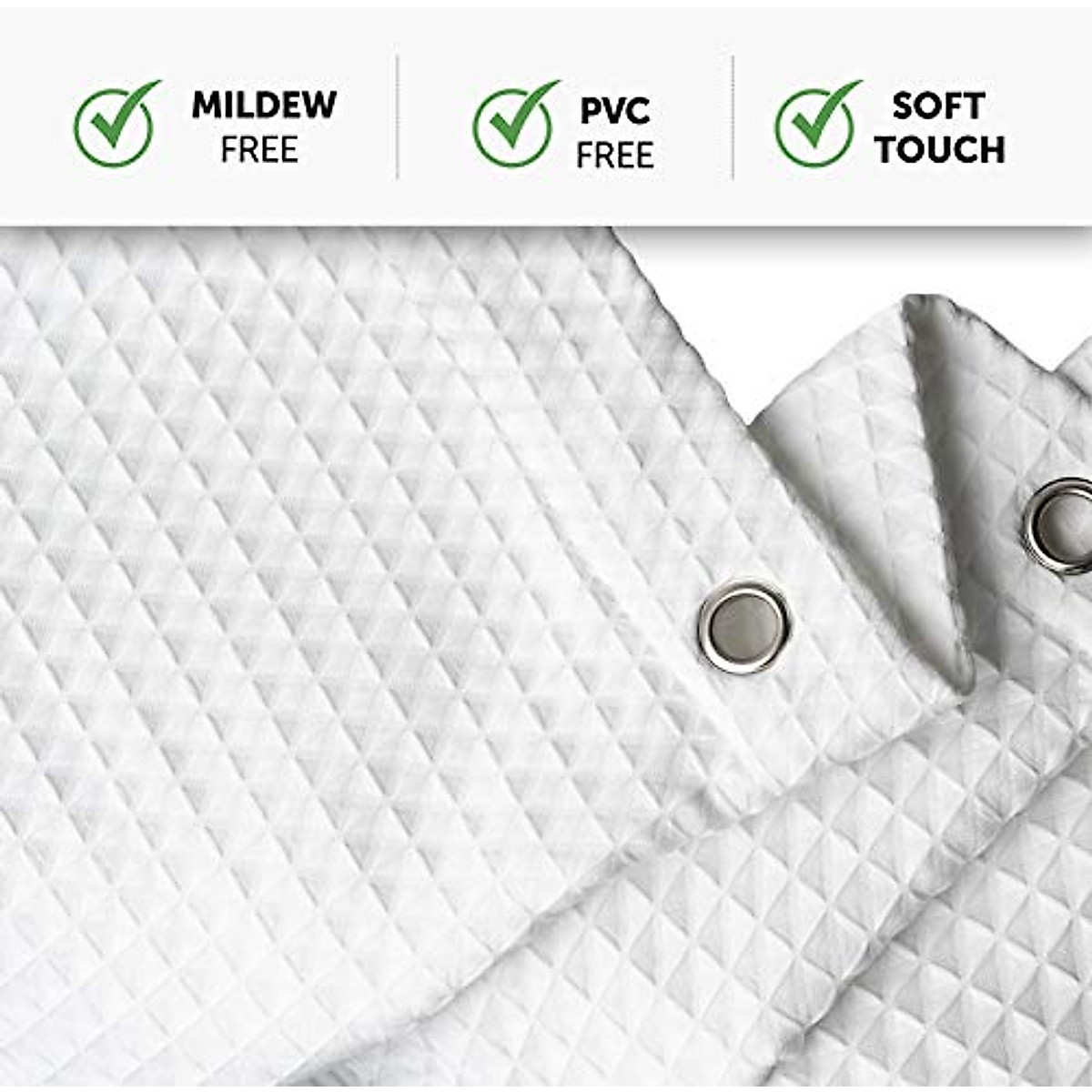 Waffle Fabric White Shower Curtain with Liner Set - Includes Free Clear Liner, Decorative Shower Curtain for Bathroom Set - Rustproof Metal Grommets Waterproof Hotel Quality 72" x 72" Heavy 290 GSM