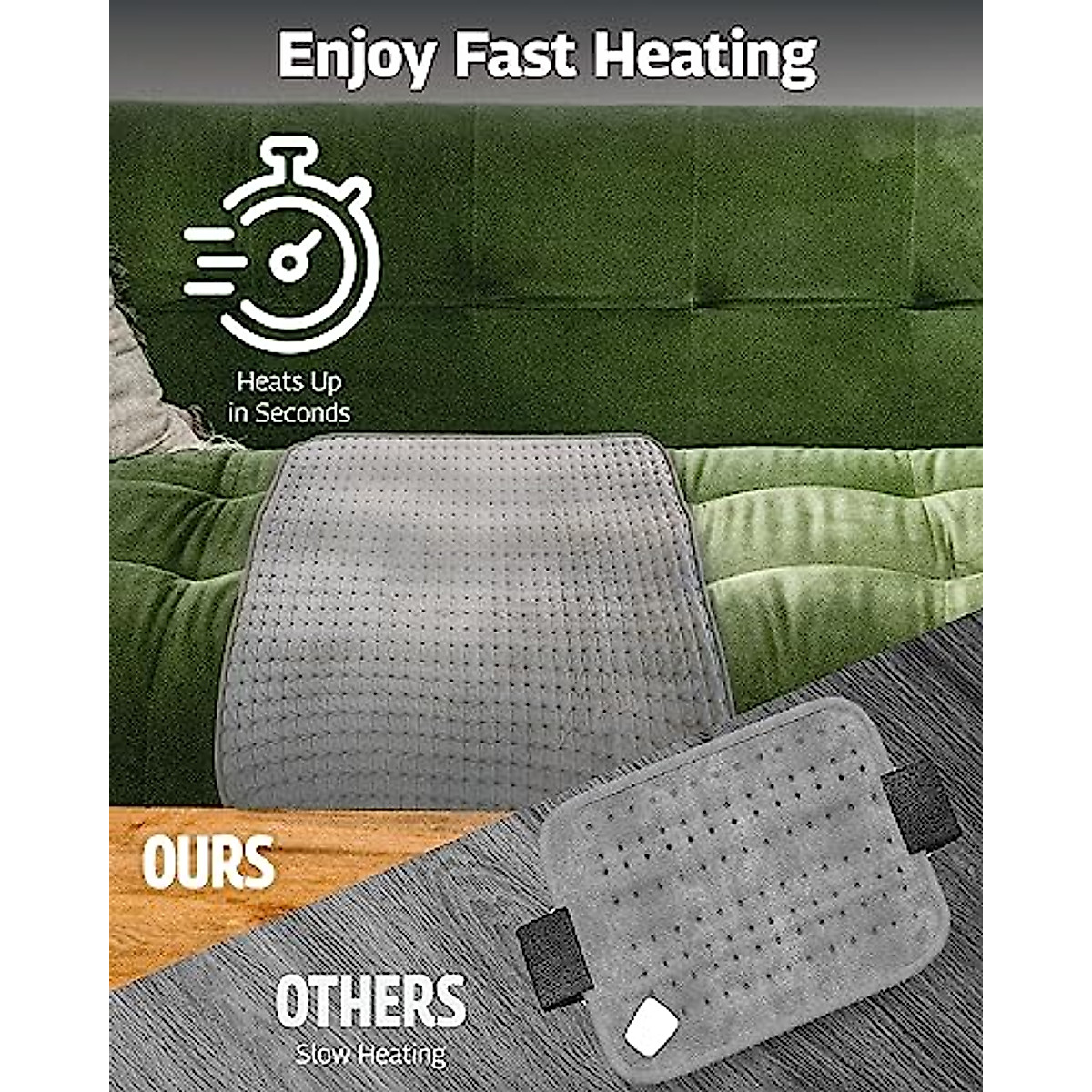 New 2023 Electric Heating Pad for Back Pain, Cramps, Neck, and Shoulders Pain Relief 12x24 UL Certified Double-Sided Ultra Soft Microplush Heat Pad - Dry & Moist Heat Patch with Lux Storage Bag (Gray)