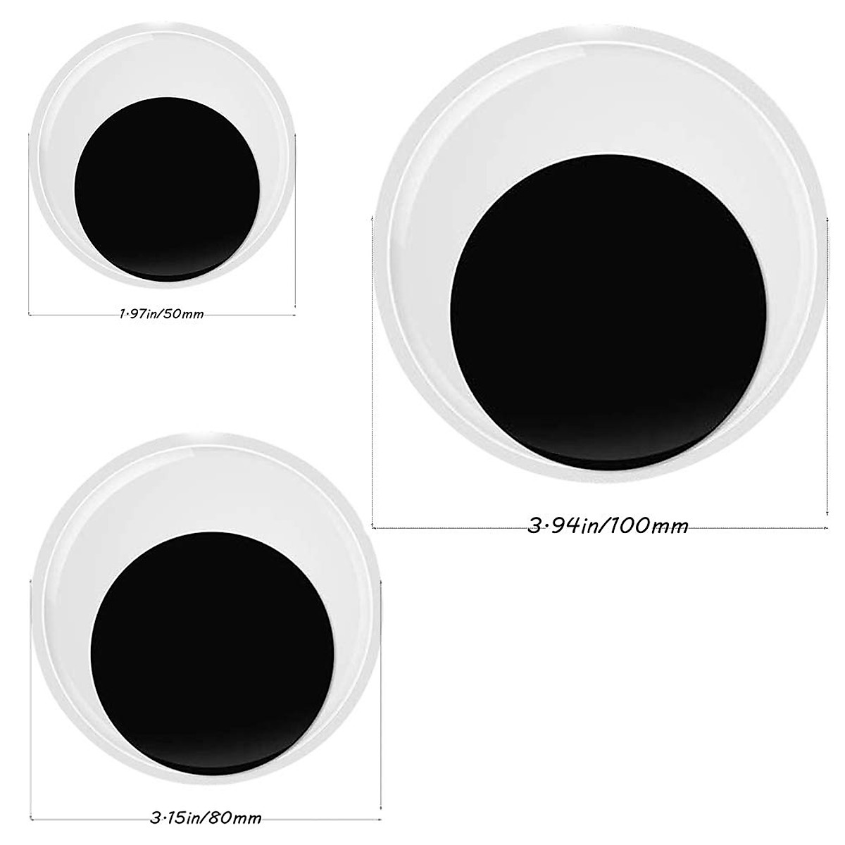 Giant Wiggle Googly Eyes with Self Adhesive Large Black Plastic Eyes for Crafts 2 Inch 3 Inch 4 Inch Set of 8