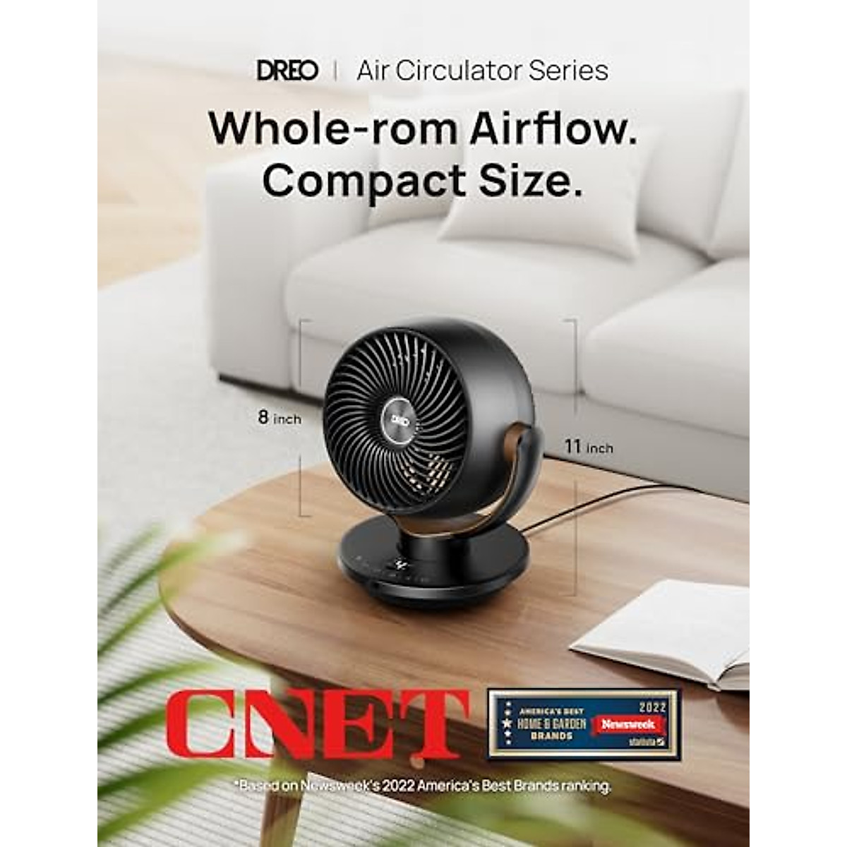 Dreo Fan for Bedroom, Desk Air Circulator Fan with Remote, 11 Inch Table Fans for Whole Room, 60ft Powerful Airflow, 120° Vertical Manual +90° Oscillating Fan, 4 Speeds, 8H Timer, Quiet Fan, Home