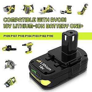 2-Pack 3.0Ah Replacement for Ryobi 18V Battery and Charger Compatible with Ryobi 18V Lithium Battery P102 P103 P104 P105 P107 P109 P108 P190 P122