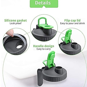 2 Pack Wide Mouth Mason Jar Pour Spout Lids with Handle Reusable Plastic Flip Cap Lid,Leak-proof Airtight Seal Black, 86mm (Jar Not Included)